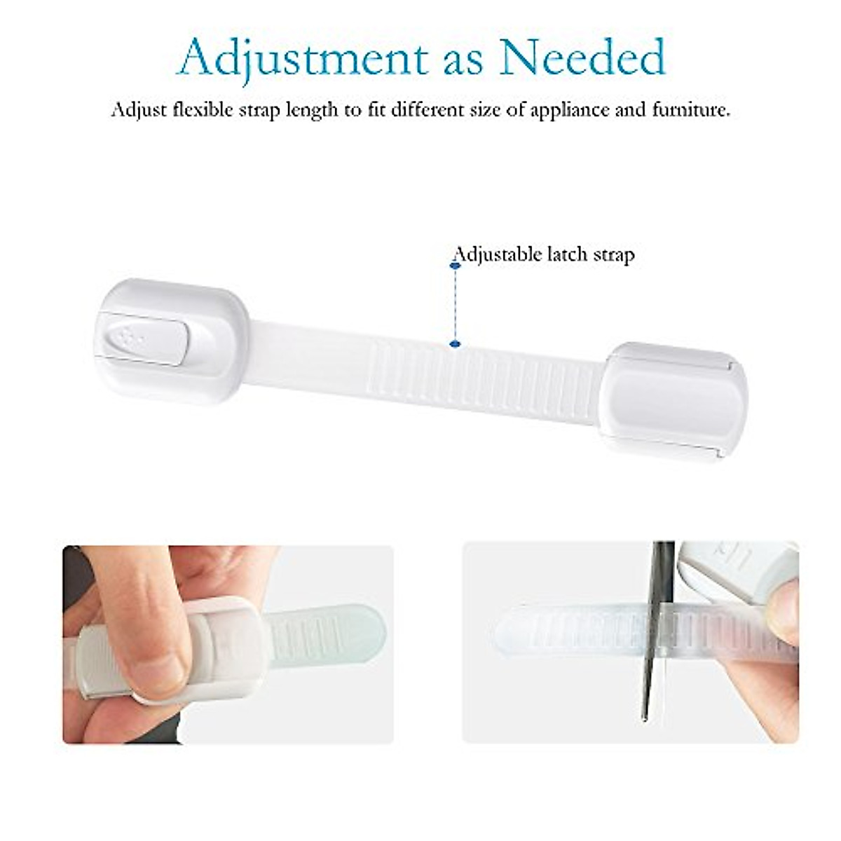 Baby Safety Locks | Child Proof Cabinet, Drawer, Appliances, Toilet Seat, Fridge and Oven & More | No Tools or Driling Required | Use 3M adhesive with Adjustable Strap and Latch System - 6 Pack, White