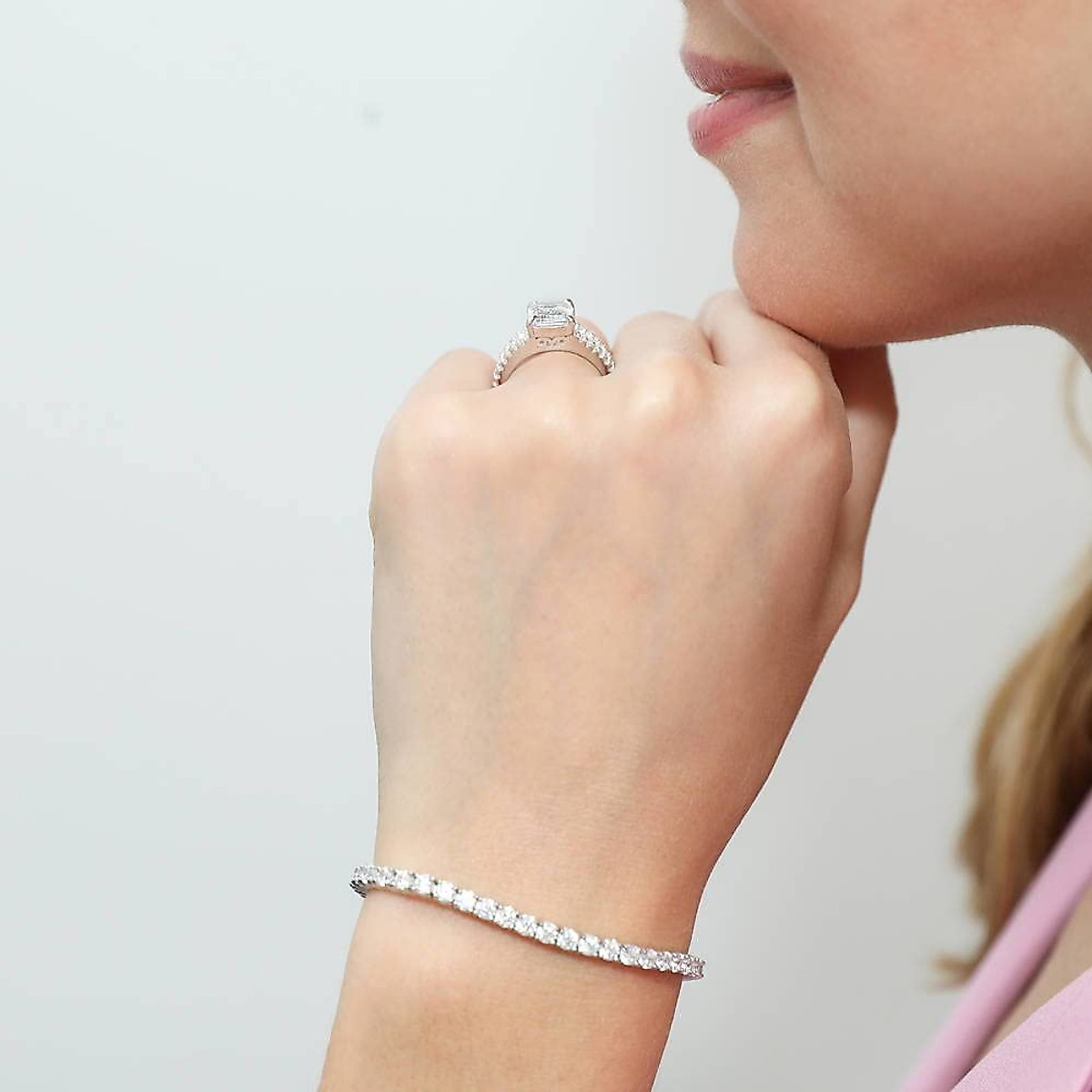 BERRICLE Sterling Silver Solitaire Wedding Engagement Rings 2.6 Carat Emerald Cut Cubic Zirconia CZ Cocktail Promise Split Shank Ring for Women, Rhodium Plated Size 7