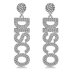 Disco Ball Earrings, Reflective Large Disco Ball Hoop Earrings, 70s 80s Mirrorball Earrings, Dance Party Costume Accessories, Country Concert Outfits for Women (Rhinestone Disco)