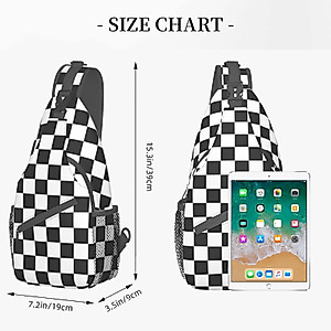 Pubvnih Black White Checkered Flag Sling Backpack Crossbody Shoulder Bags for Women Men, Sling Bag Travel Hiking Chest Bag Daypack Unisex
