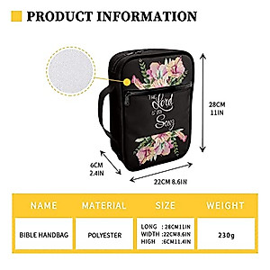 Suobstales Flower Black Pattern Bible Covers for Women Men Bible Case Bible Bag Bible Accessories with Handle and Zipper Pocket Bible Tote Bag