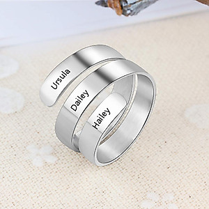 Personalized Ring for 3 Best Friend Engraved Name Wrap Ring for BFF Women Anniversary Promise Rings Jewelry