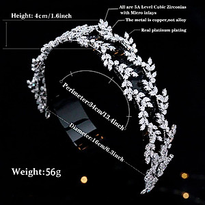 Jorsnovs Cubic Zirconia Double Layer Leaves Wedding Bride Headband Princess Bridal Zircon Tiaras Headwear for Women Prom Party Headpieces Hair Accessories
