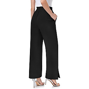 UEU Womens 2023 Wide Leg Dress Pants Lightweight High Waisted Adjustable Tie Knot Loose Casual Pants (Black, XL)
