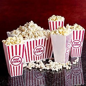 Novelty Place Plastic Red White Striped Classic Popcorn Containers for Movie Night - 7.8 inch Tall x 3.8 inch Square (4 Pack)