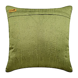 The HomeCentric Pillow Cover 18x18 inch (45x45 cm) Green, Handmade Olive Green Pillow Cases, Butterfly Theme Sequins and Beaded Pillows Cover, Square Silk Pillow Cover, Floral, Modern - Butterfly Envy