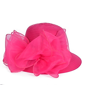 VECRY Lady Derby Dress Church Cloche Hat Bow Bucket Wedding Bowler Hats (Rose)