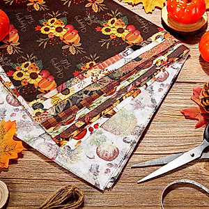 10 Pieces Fall Cotton Fabrics 19.7 x 19.7 Inch Thanksgiving Fat Quarter Bundles Pumpkin Fabric Squares Autumn Turkey Maple Plaid Patchwork Thanksgiving Patterns for DIY Crafts Quilting Sewing Supplies