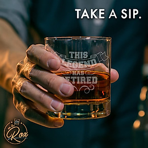 On The Rox Retirement Gifts For Men - Permanently Engraved 11 oz Glass - “This Legend Has Retired” Funny Retirement Gag Gift Idea- Wish A Happy Retirement for a Coworker/Boss/Friend
