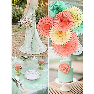 Furuix Mint Peach Baby Shower Decorations Mint Cream Peach Tissue Paper Fans Mint Peach Birthday Decorations Wedding Gender Reveal Bridal Shower Bachelorette Decorations Mint Green Peach Party Decor