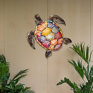Metal Wall Art Sea Turtle Indoor Outdoor Tropical Wall Sculpture Decor Metal Beach Turtle Art (14 in x 14 in)