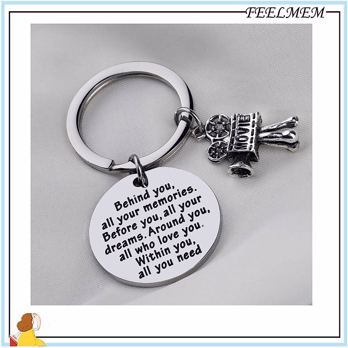 FEELMEM Movie Camera Keychain Film Director Gift Film Student Gift Filmmaker Gift Behind You All Memories Before You All Your Dream Keychain Movie Jewelry Film Keyring Gift (Movie Camera Keychain)