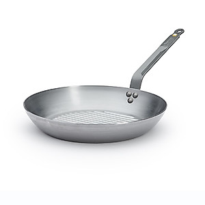 de Buyer MINERAL B Carbon Steel Grill Pan - 12.5” - Ideal for Grilling & Browning Meat - Naturally Nonstick - Made in France