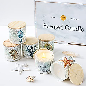 Jar Candles Scented with Lid Gift Set of 6 Ocean Theme Jar Different Fragrance Candles Soy Wax Aromatherapy Jar Candles Take Harsh Smells Away Candles for Home Scented Stress Relief and Relaxation