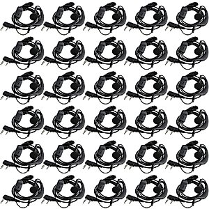Kathfly 30 Pack Walkie Talkie Earpiece with Mic G Shape 2 Pin Headset Earpiece Two Way Radio Earpiece with Microphone Compatible with Baofeng UV-5R BF-888S Retevis H-777 RT21 RT22 PUXING HYT