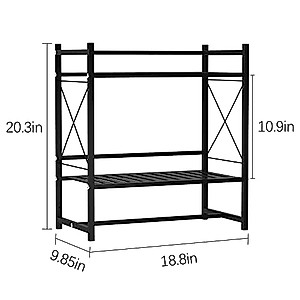 TZAMLI 2-Tier Towel Rack Wall Mounted Bathroom Shelves with Towel Bar, Floating Shelves Over Toilet, Metal Storage Shelf Shower Organizer, Black