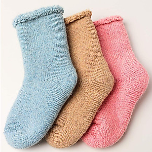 Baby Toddler Thick Wool Socks - Super Warm Soft Winter Solid Color Casual Crew Socks For Baby Girls Boys(Pack of 3)