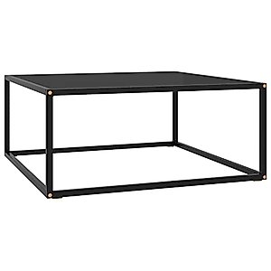 QJBSAVVA Coffee Table Black with Black Glass 31.5"x31.5"x13.8",Bedside Tables Side Tables End Tables Entrance Tables Suitable for Meeting Rooms, Reception Rooms, Offices