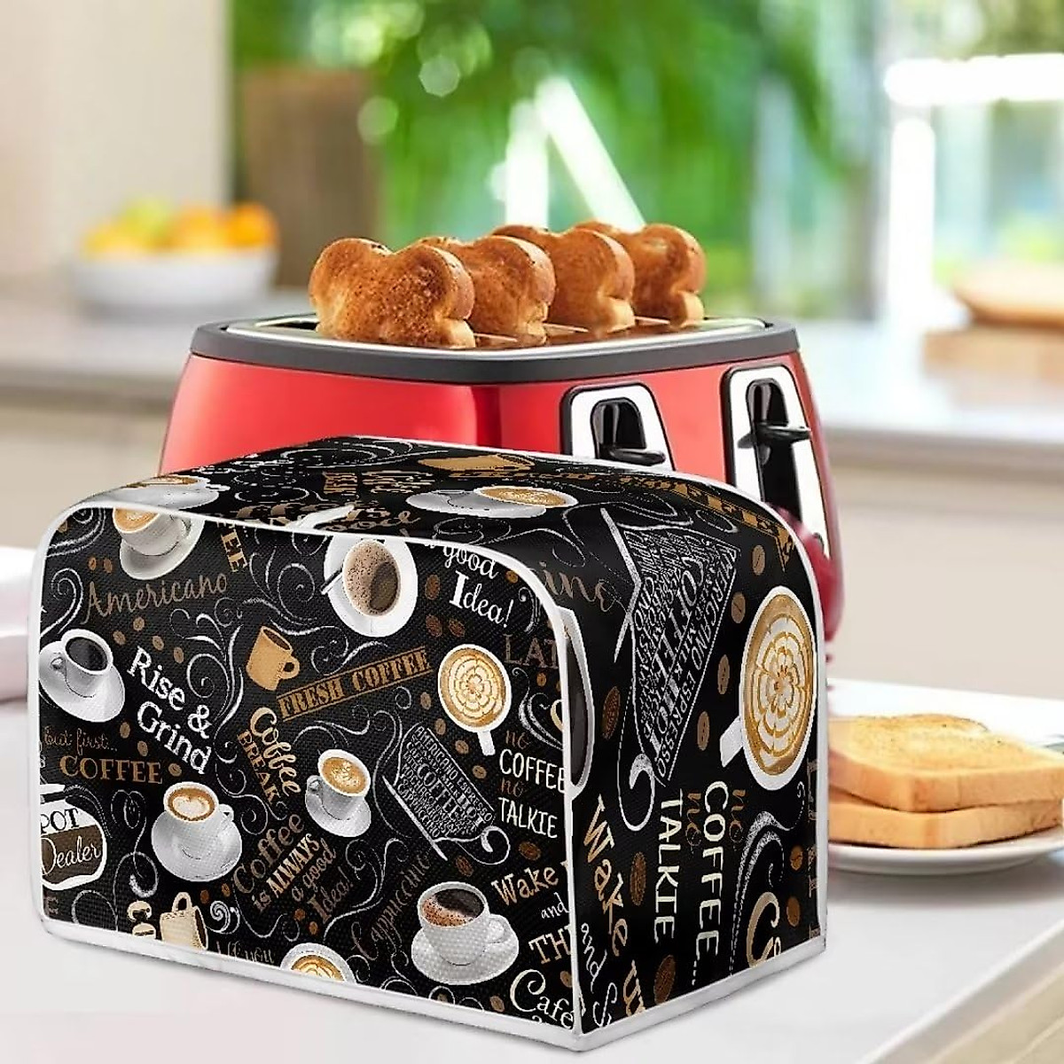 Kathyboom Coffee 4 slice Toaster Cover Appliance Cover Toaster Dust And Fingerprint,Washable Kitchen Accessories
