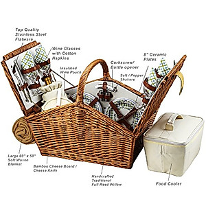Picnic at Ascot Picnic Basket, 23" wide x 15.5" deep x 9.25" high, Wicker with Gazebo Plates/Napkins
