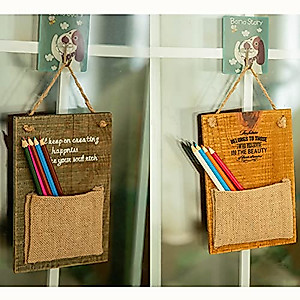 Hanging Storage Shelves Wood Decor Multifunctional Storage Rack Handicraft Wooden Frame with Hemp Rope Storage Bag,Hung or Erected Creative Decorative Board Room Living Room(2 Pack)