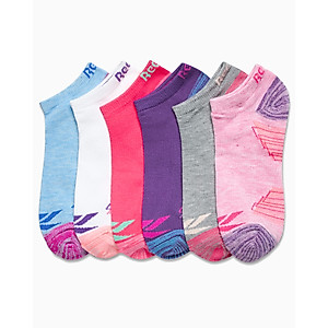 Reebok Girls' Lightweight Comfort Athletic Low Cut Socks (6 Pack), Size Large, Pink Assorted