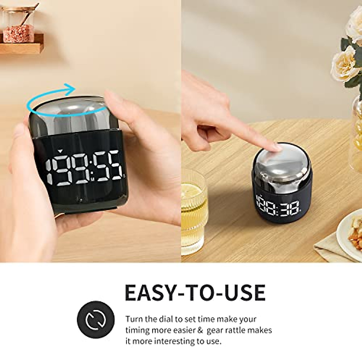 MeesMeek Digital Kitchen Timer,Countdown Countup Timer with Large LED Display Volume Adjustment,Timer for Cooking, Classroom Time for Kids and Teachers. (Light Grey)