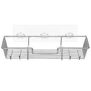 iPEGTOP Adhesive Shower Caddy Bathroom Shelf Storage with Hooks for Shampoo Conditioner Holder Kitchen Organizer Basket, No Drilling Wall Mounted, Rustproof Stainless Steel