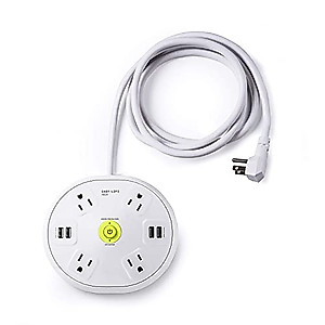 Power Strip Surge Protector Hub with 4 Outlet 4 USB 6 ft Extension Cord for Conference Room, 1200 Joules, Round Design by Easylife Tech