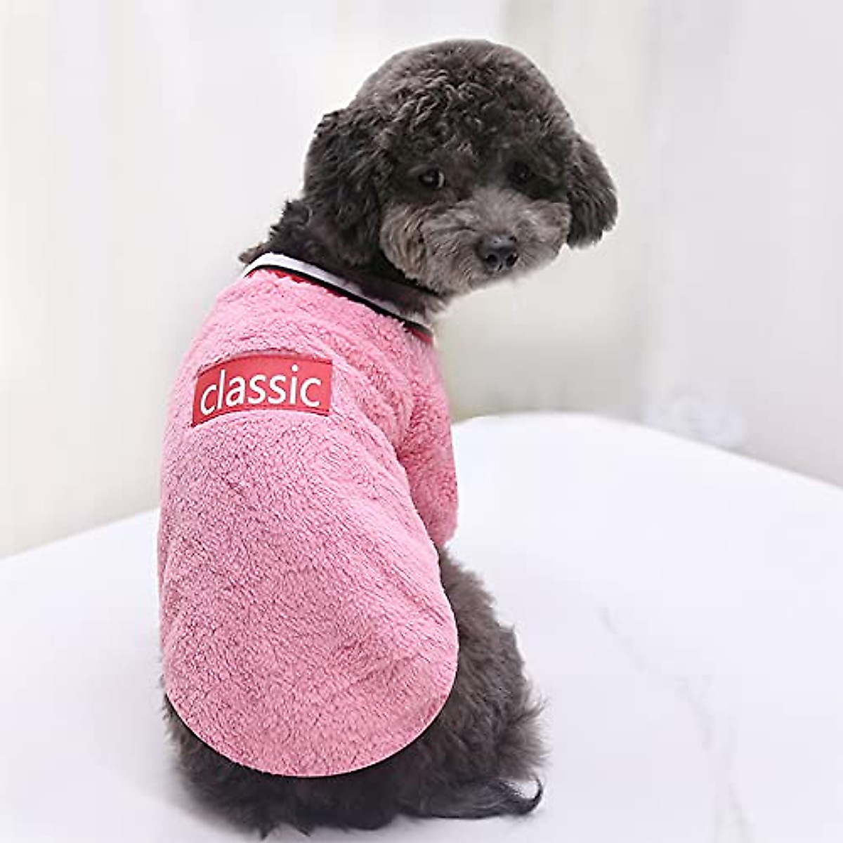 Flannel Classic Pet Puppy Sweater for Small Dogs Winter Warm Dog Clothes Soft Doggie Sweater Fashionable Dog Coat Dog Sweatshirts Dog Pullover Dogs Cats (1 Pack, Pink, L)