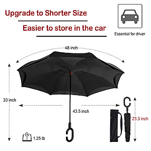 LANBRELLA Umbrella No Drip Umbrella Double Layer Inverted Umbrella C Shaped Handle Windproof Compact Folding - Black