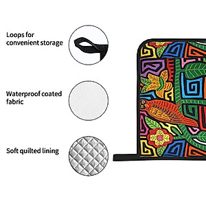 Mola De Panama Oven Mitts and Pot Holders Sets for Kitchen - Heat Resistant BBQ Oven Gloves - Polyester Printing Non-Slip Surface Set of 4