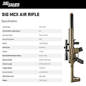 SIG SAUER MCX .177 Caliber 88Gr CO2-Powered 30rd Semi-Auto Pellet Air Rifle with 1-4x24 Scope, Flat Dark Earth (CO2 Not Included)