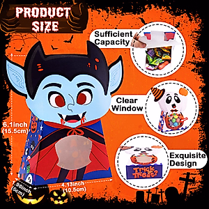 JX 24 Pack Halloween Treat Boxes with Clear Window,Halloween Goodies Candy Boxes,Tick or Treat Cookie Boxes Gift Bags Cardboard for Treats Halloween Party Favor Decoration Supplies,8 Styles