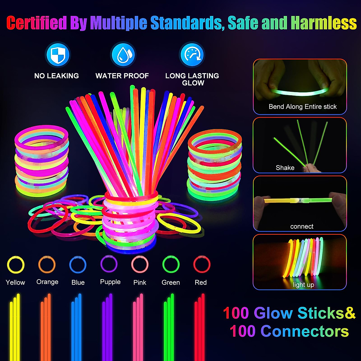 SHQDD158 PCS Glow in the Dark Party Supplies,14PCS LED Glasses, 30LED Finger Lights, 14LED Light Hairs and 100PCS Glow Sticks Bracelets, New year Party Favors for New Year, Wedding, Concert,Neon Party