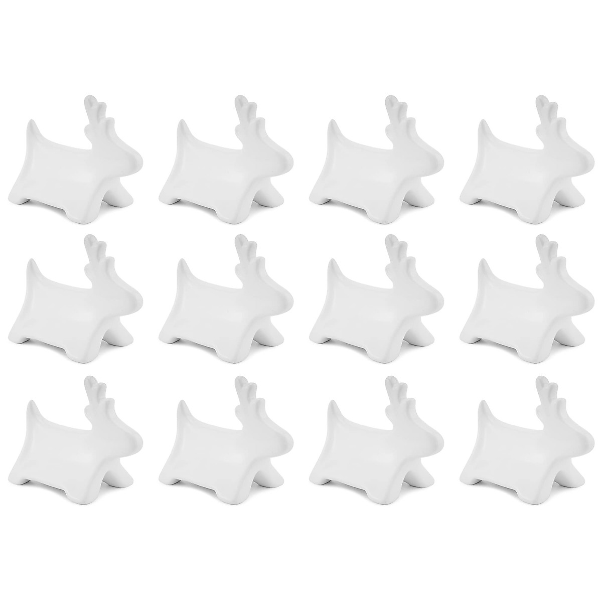 AuldHome Design Reindeer Place Card Holders (12-Pack), Ceramic Reusable Write-On Wipe-Off Christmas Place Card Stands for Table