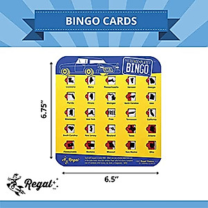 Regal Games Finger-Tip Shutter Bingo Cards with Sliding Windows - License Plate Bingo Game Set - Travel Bingo Game for Adults & Kids - Reusable, No Chips & Daubers Needed - 4 Packs - Yellow