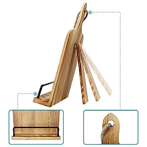 Soligt Cookbook Stand for Kitchen Counter Adjustable iPad Tablet Recipe Book Holder Rustic Wood Cutting Board Style - Brown