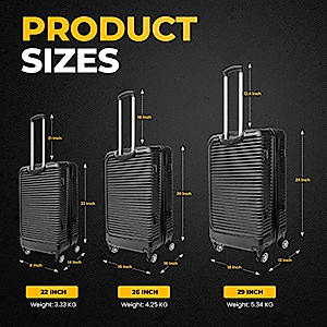 SO-FLY 3 Piece Luggage Sets Long Lasting ABS Durable Lightweight Hardshell Spinner Wheels 3pcs Hardside Suitcases with TSA Locks & 3-Year Warranty (Black)