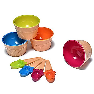 Dessert Bowls, 4 Pack Ice Cream Bowl Spoon Set,Frozen Yogurt Cups with Spoons Durable Plastic Candy Color Lovely Dessert Bowl DIY Ice Cream Tools For Festive Party Favor Kids Gift