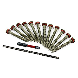 Velocity Concrete Screw Kit with RedSeal Moisture Barrier – Includes 12 High-Performance Concrete Screws, 1 Drill Bit, and 1 Driver Bit (Flat Head, Size 1/4” x 2 1/4”)