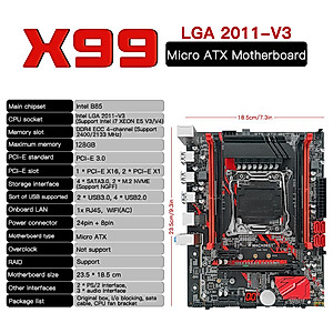 MACHINIST X99 LGA 2011-V3 Motherboard, Micro ATX Motherboard (PCIe 3.0, M.2 Slots, 4 Channel DDR4, SATA 6Gb/s) for Intel XEON E5 V3/V4, Core i7 seriers CPUs, PC Server Mainboard with Diagnostic Card