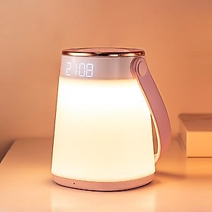 Lotuze Night Light Dimmable for Kids, Rechargeable Portable Touch Lamp with Alarm Clock, Nursery Night Light with Time and Temperature Display for Bedroom, Nursery