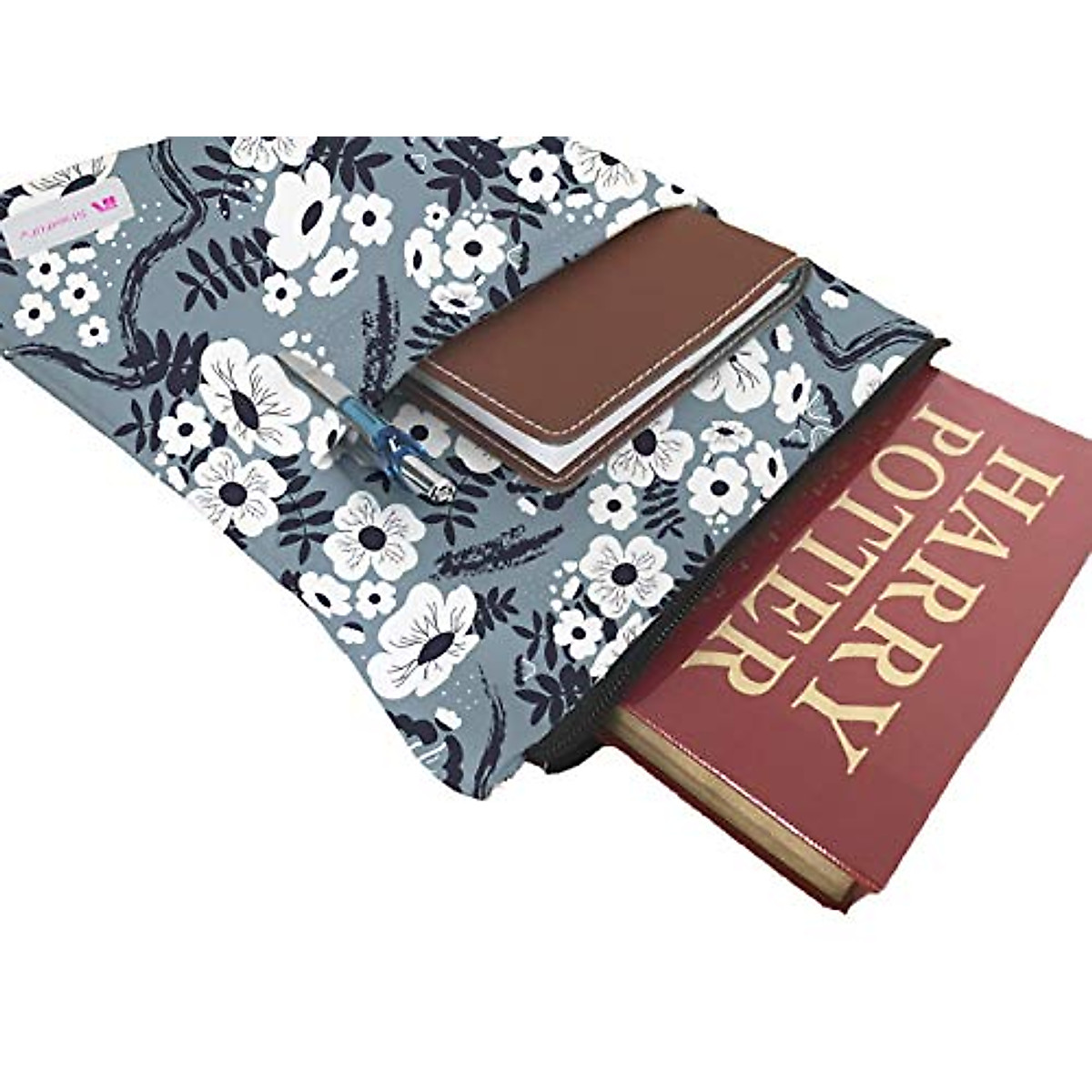 White Flowers Book Sleeve - Book Cover for Hardcover and Paperback - Book Lover Gift - Notebooks and Pens Not Included