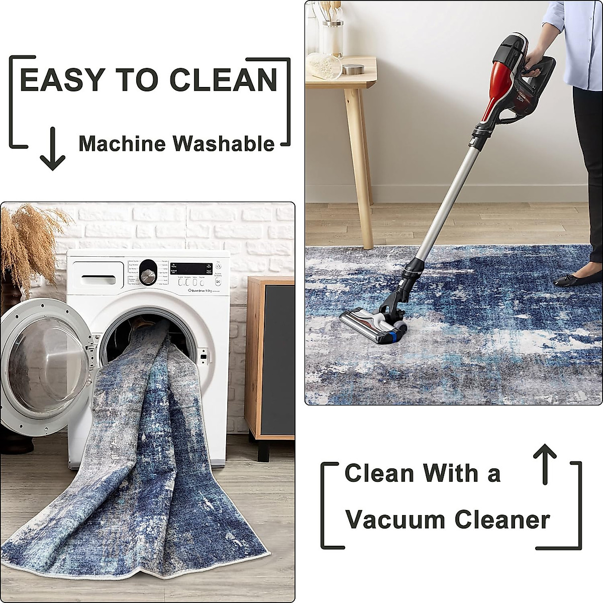 Uphome Washable Runner Rug, 2x6 Abstract Bathroom Runner Rug, Blue Soft Non-Slip Hallway Rug, Modern Neutral Aesthetic Indoor Rug for Kitchen Bedroom Porch