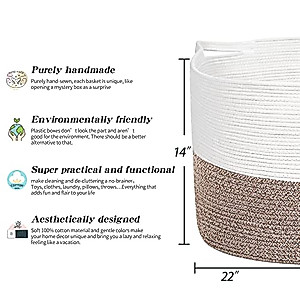 R RUNKA Extra Large Cotton Rope Basket 22" x 14" - Toy Basket for Kids -Blanket Basket for Living Room - Woven Baskets for Storage
