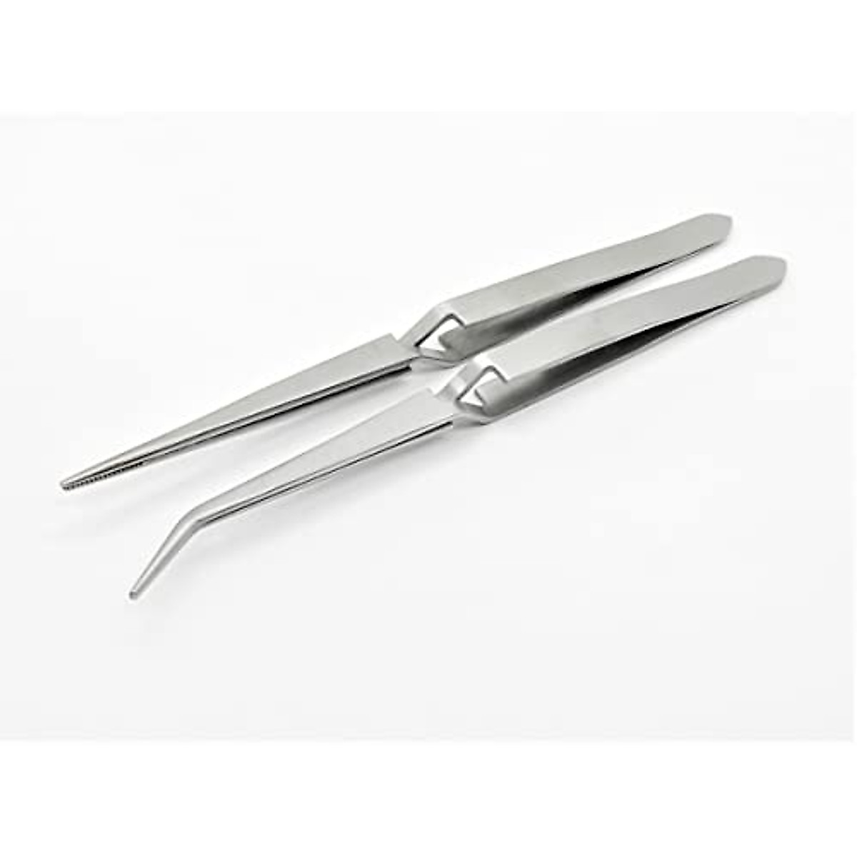 Cross Lock Tweezer Set Of 2 Bent & Straight Self Closing Holding Tweezers S.S.
