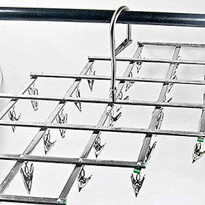 HEALLILY Sweater Hanger Stainless Steel Drying Hanger Clothes Drying Rack Swivel Hook Laundry Drying Rack with 35 Clips for Diapers Bras Towels Socks Underwear Foldable Hanger