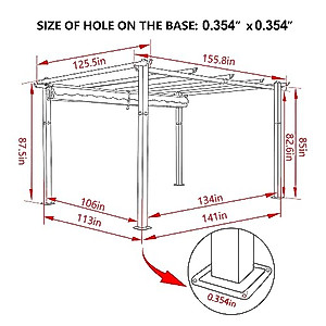 MUPATER 10'x 13' Aluminum Outdoor Pergola Gazebo with Sun Shade Canpony, Premium Pergola Garden Shelter with Retractable Canopy for Garden Porch Backyard,Grey