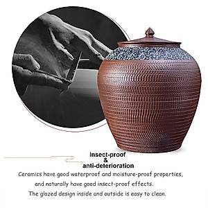 Home Rice Storage Box - Classic Food Storage Porcelain Bottle, Kitchen Sealed Jar With Lid Grain Dispenser(10/25 / 50KG), Ceramic Food Storage Jar Beans Corns Wheat Oatmeal Grain Storage Bin(A,Capac